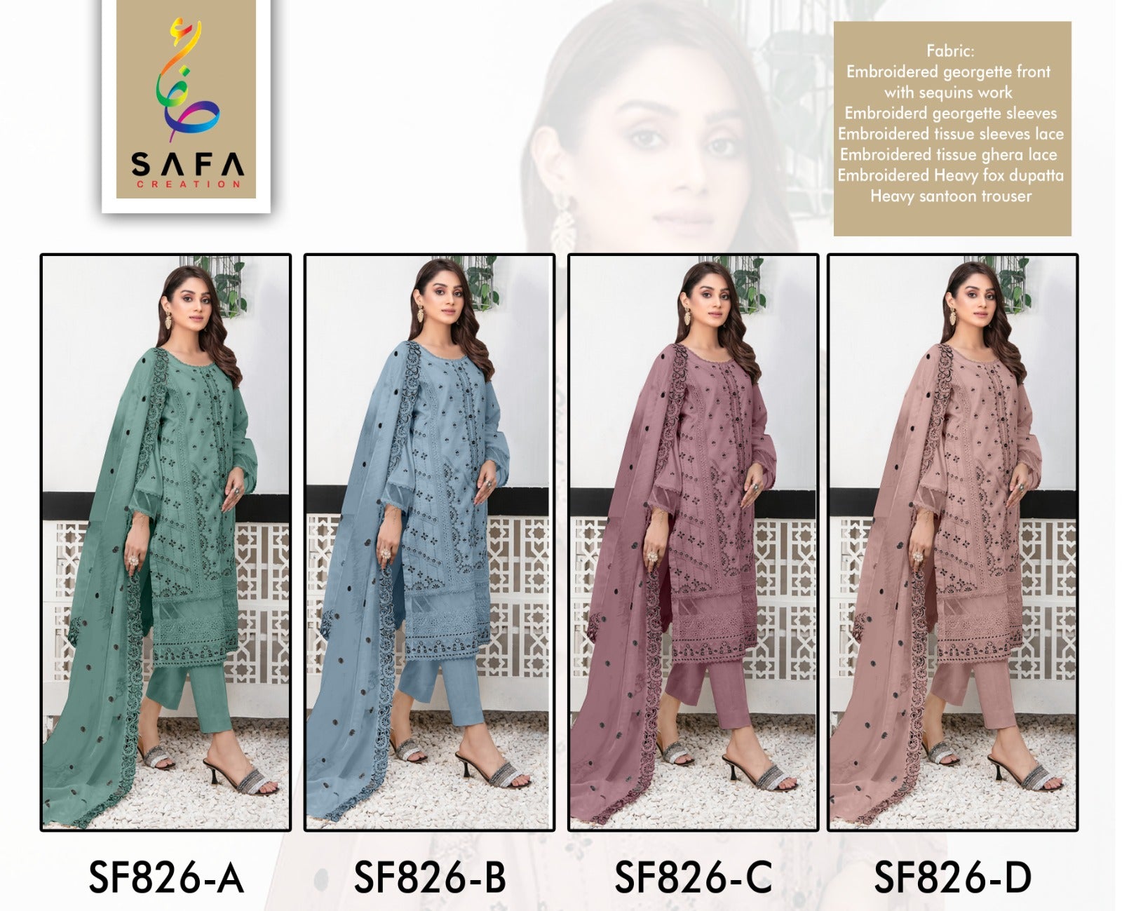 826 Safa Creation Georgette Pakistani Salwar Suits – Kavya Style Plus