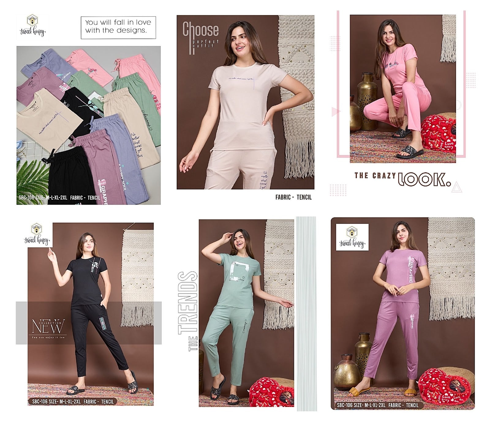 Sbc 106 Sweet Honey Tencil Pyjama Night Suits Wholesaler Ahmedabad – Kavya Style Plus