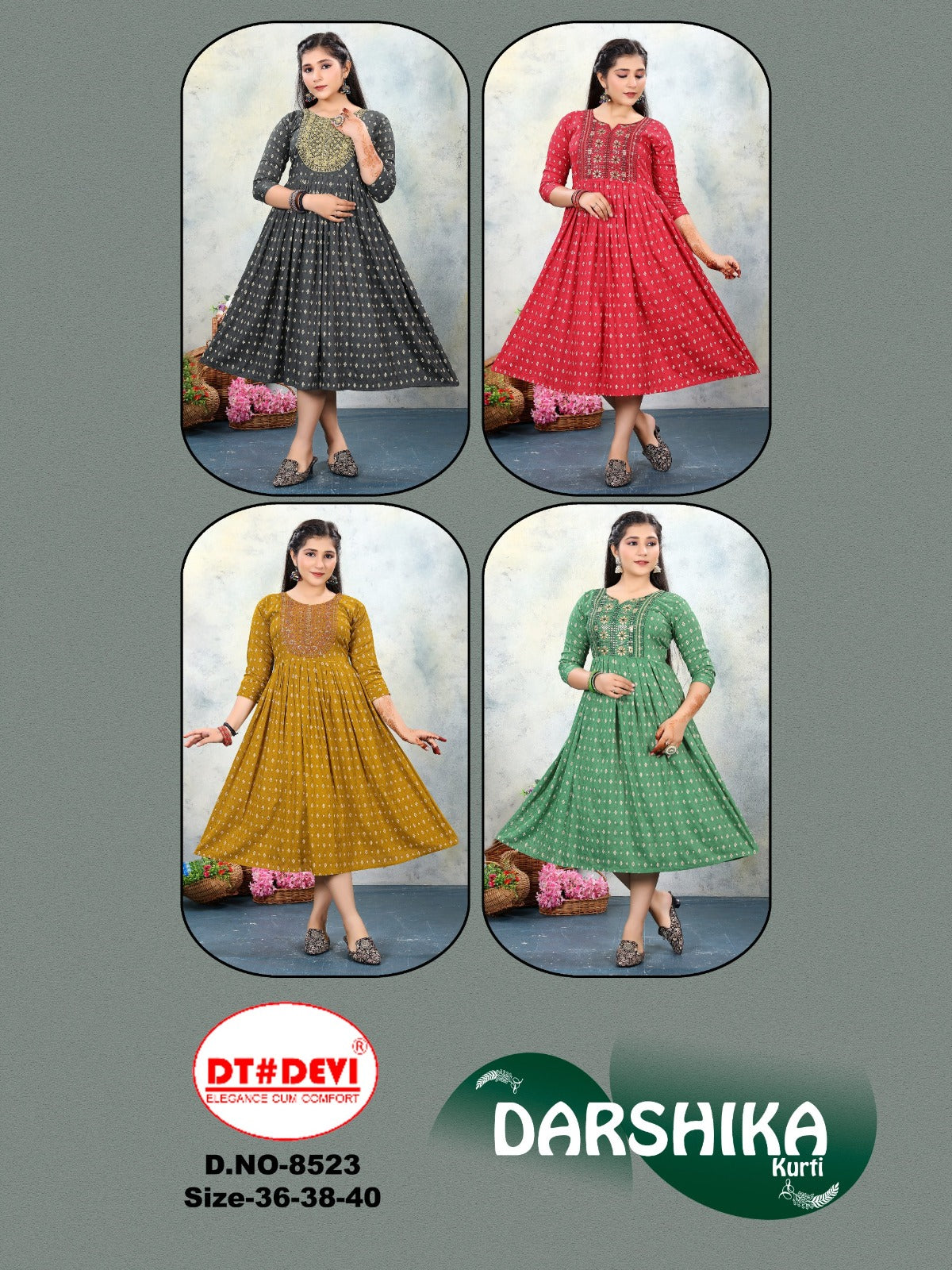 Darshika 8523 Dt Devi Rayon Anarkali Kurtis Wholesale – Kavya Style Plus