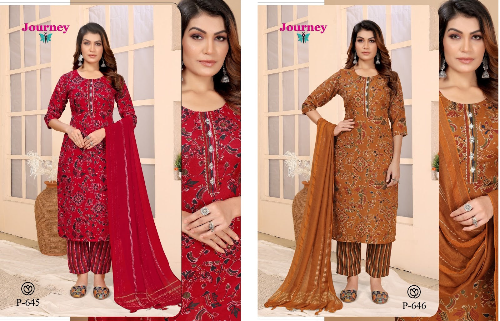 P 645-646 Journey Design Capsule Readymade Pant Style Suits Wholesale – Kavya Style Plus