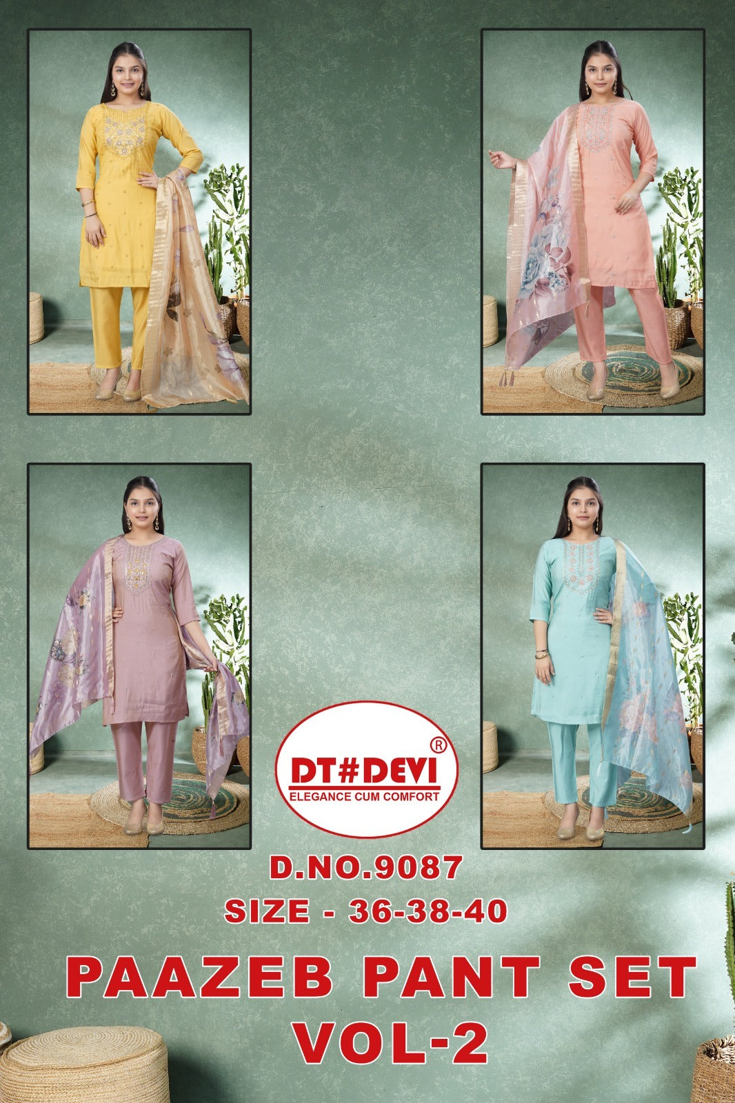 Paazeb Vol 2 Dn 9087 Dt Devi Roman Simmer Girls Readymade Pant Suits S ...