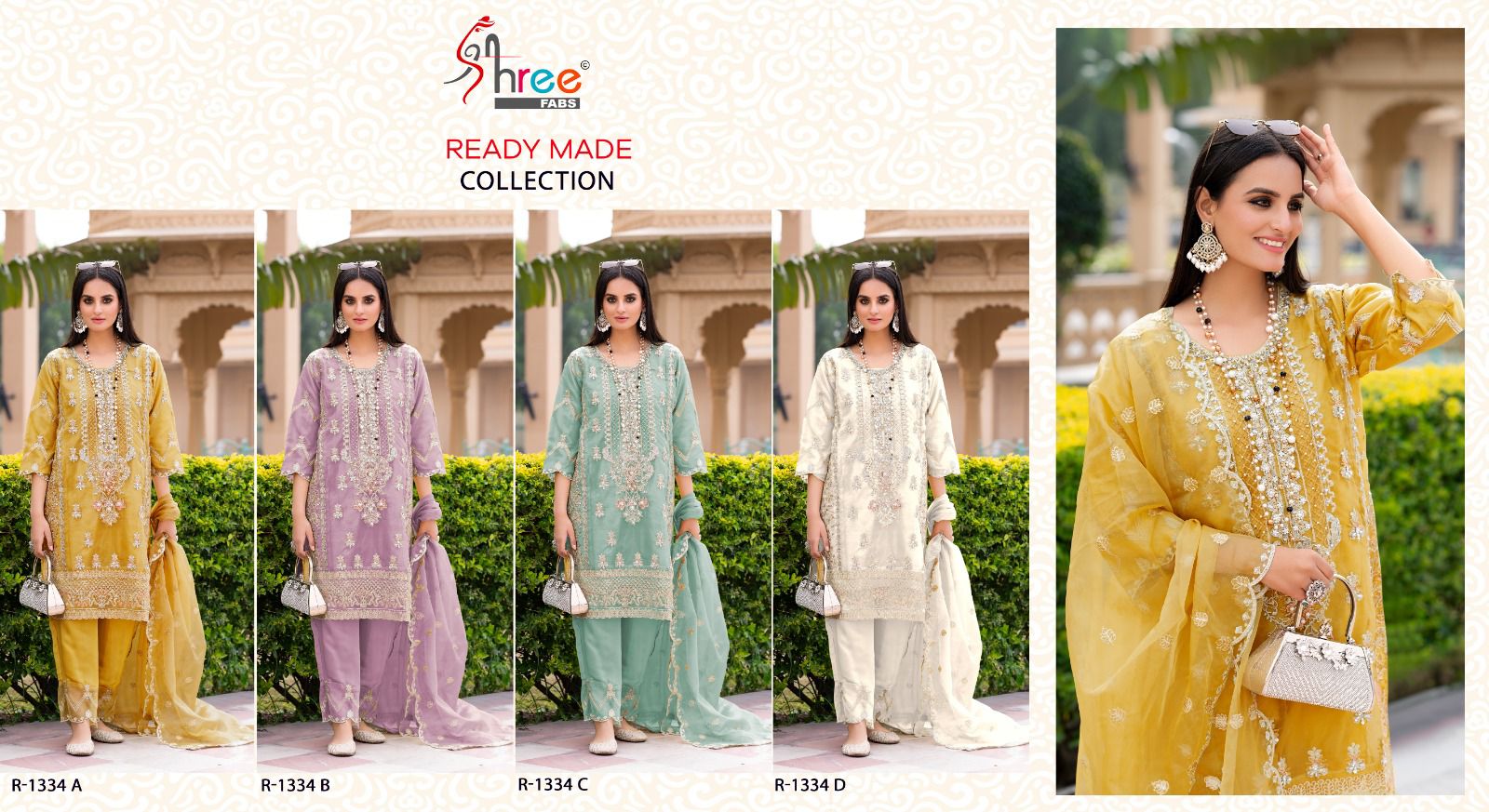 R 1334 Shree Fabs Organza Pakistani Readymade Suits Manufacturer India – Kavya Style Plus