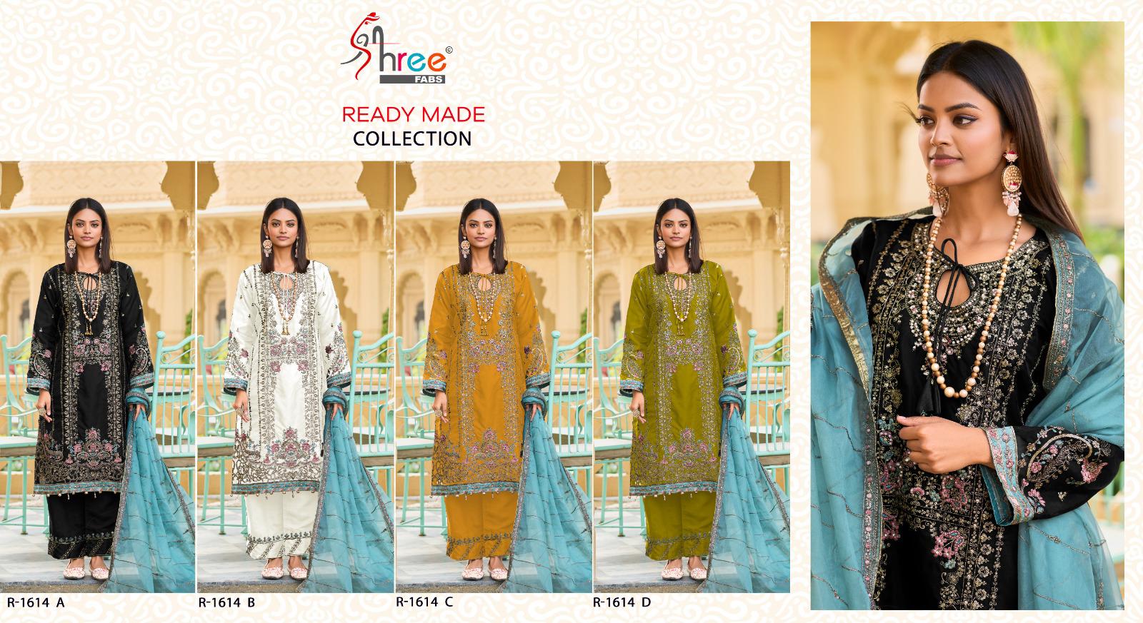 R 1614 Shree Fabs Organza Pakistani Readymade Suits Supplier – Kavya Style Plus