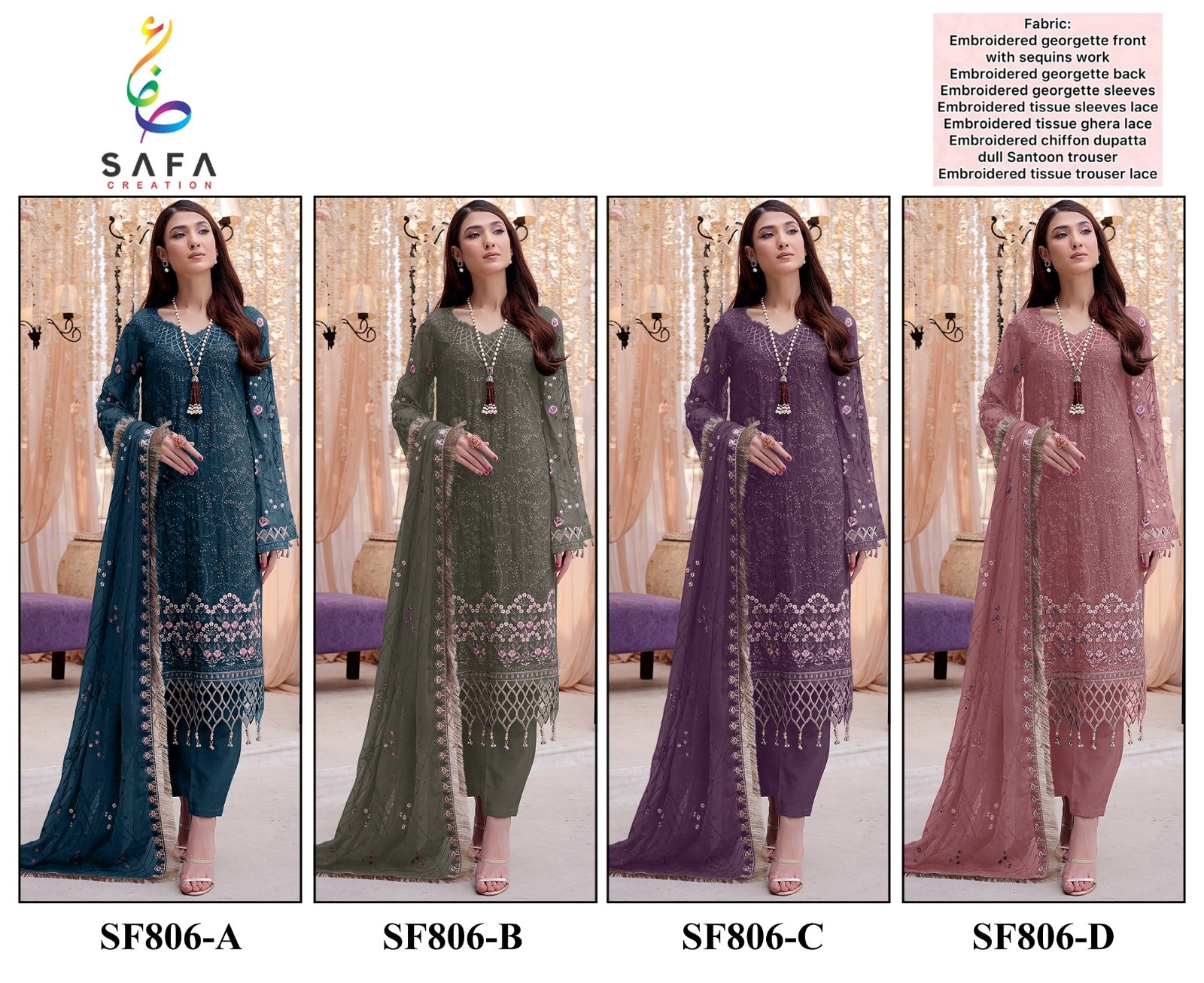 806 Safa Creation Georgette Pakistani Salwar Suits – Kavya Style Plus