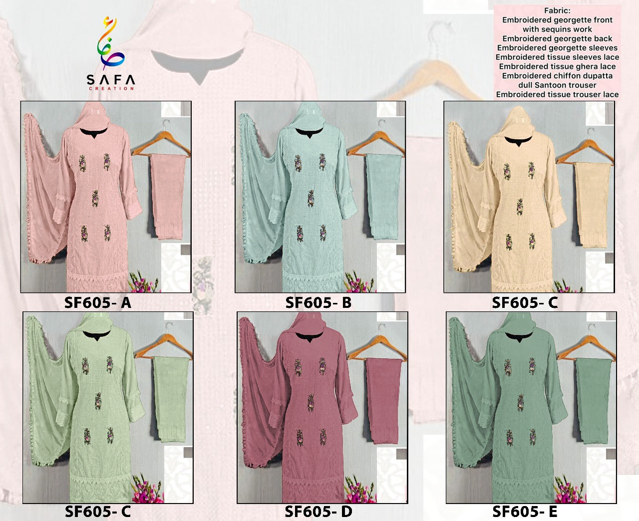 New-605 Safa Creation Georgette Pakistani Salwar Suits – Kavya Style Plus