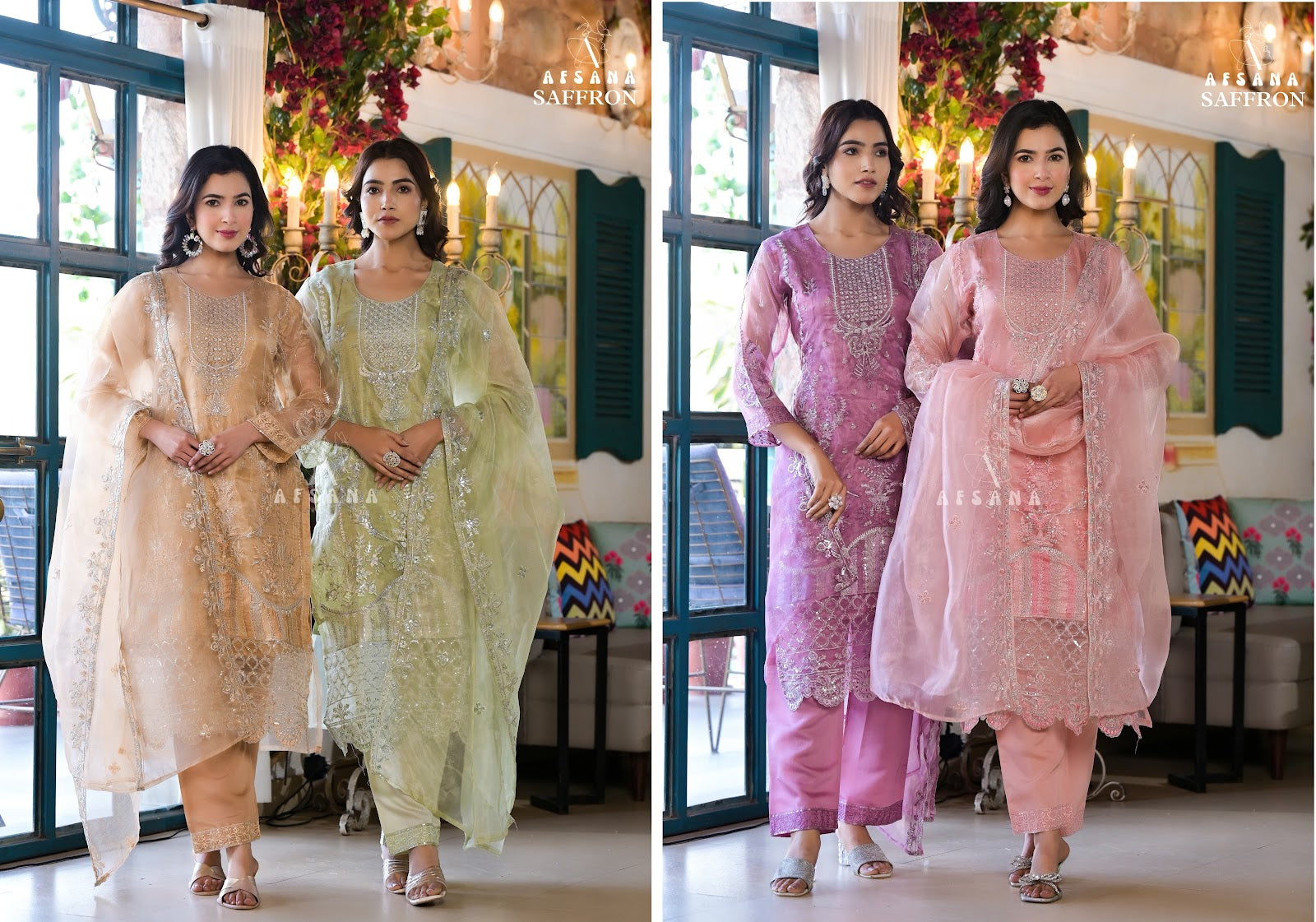 Saffron Afsana Organza Pakistani Readymade Suits – Kavya Style Plus