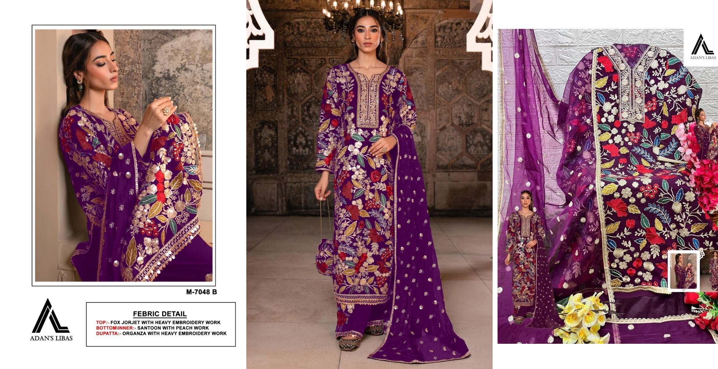 7048 Adans Libas Fox Georgette Embroidery Work Pakistani Salwar Suits ...