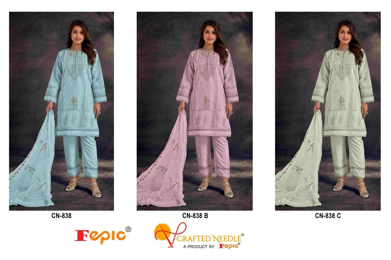 838 Fepic Crafted Needle Organza Khatli Work Pakistani Readymade Suits ...