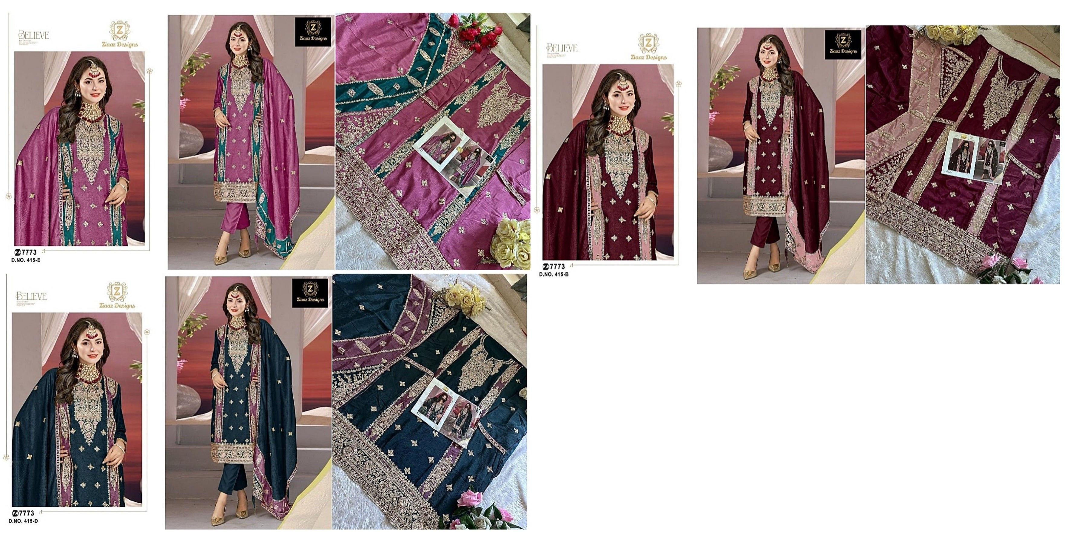 415 Ziaaz Designs Chinon Embroidery Work Pakistani Salwar Suits – Kavya ...
