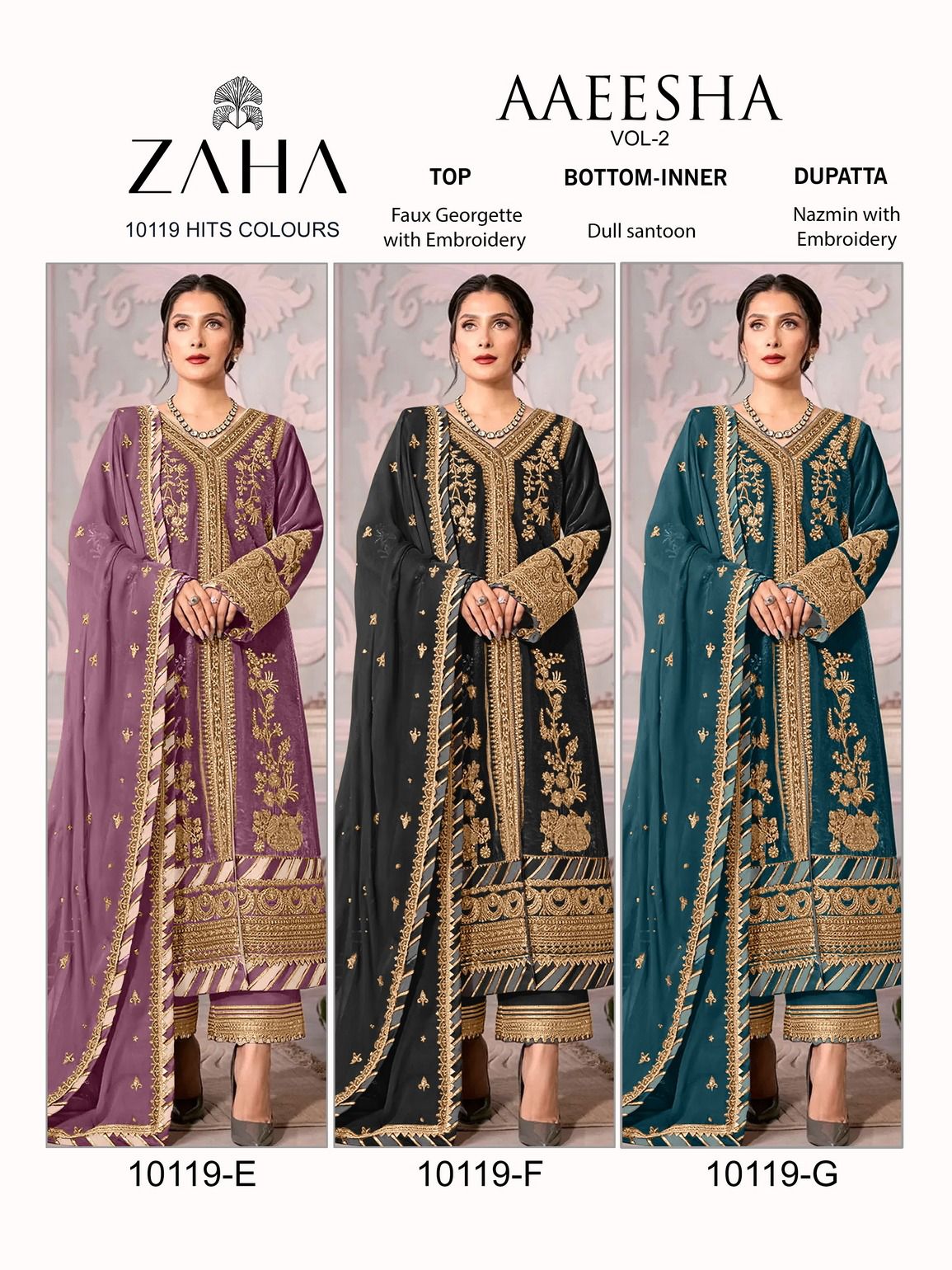 Aaeesha Vol 2 Dn 10119 Efg Zaha Pakistani Salwar Suits – Kavya Style Plus