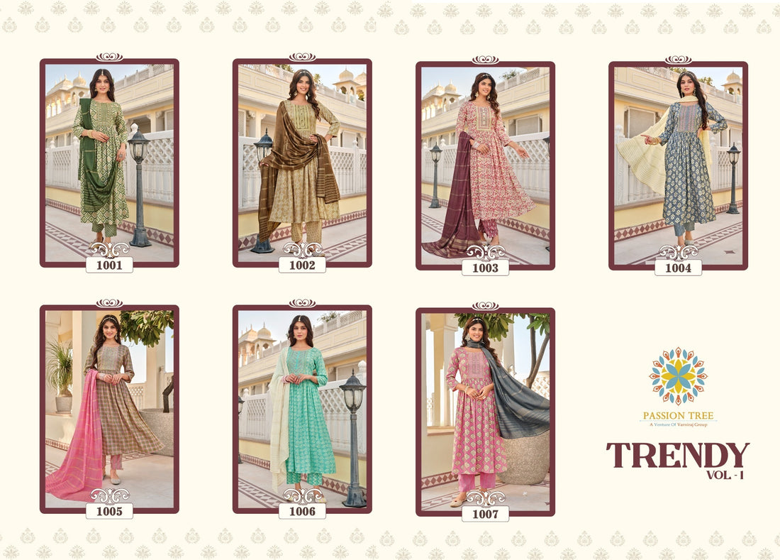 Trendy Vol 1 Passion Tree Capsule Nayra Cut Readymade Pant Style Suits ...