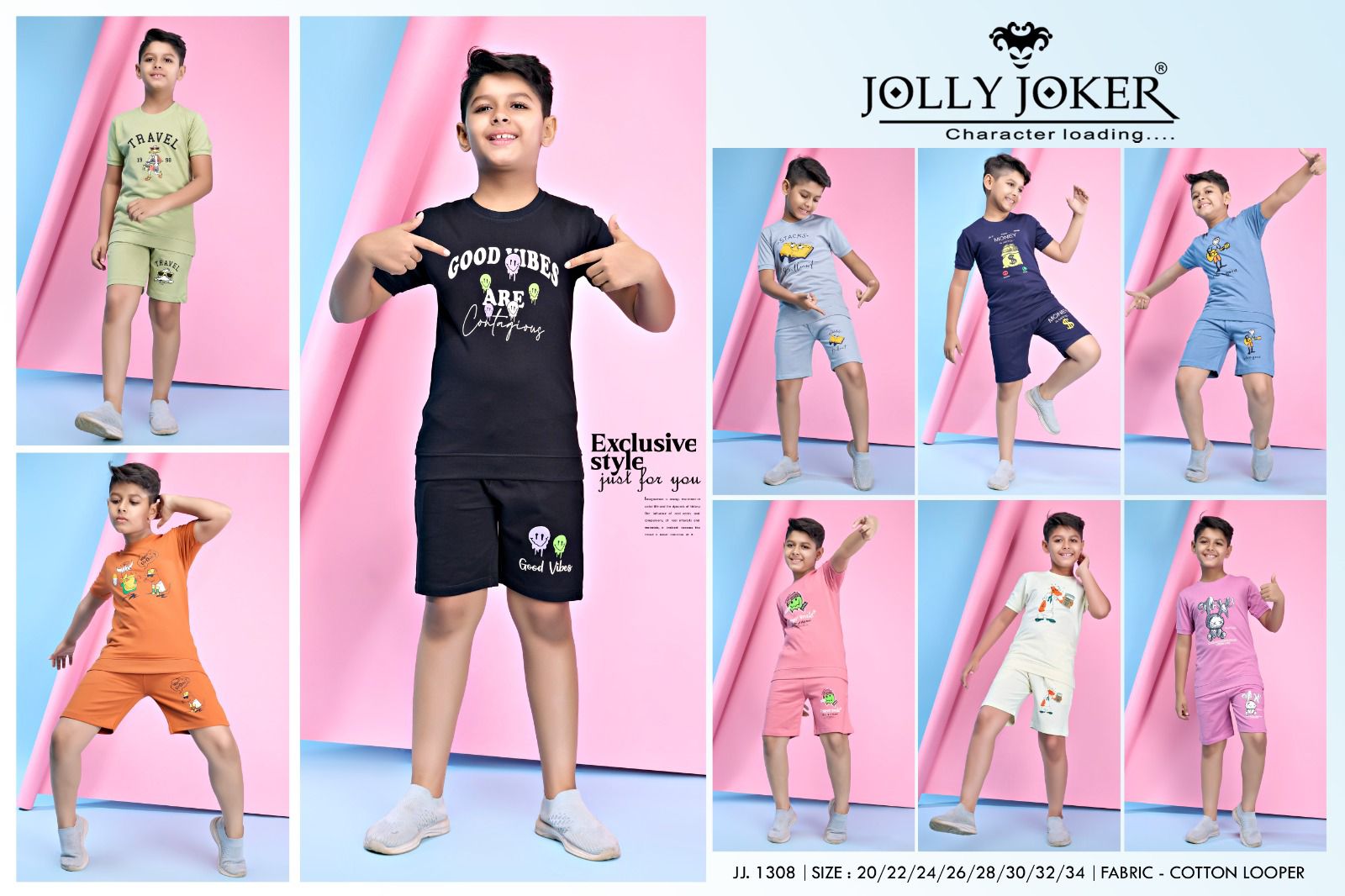 1308 Jolly Joker Looper Boys Shorts Set Wholesaler India – Kavya Style Plus
