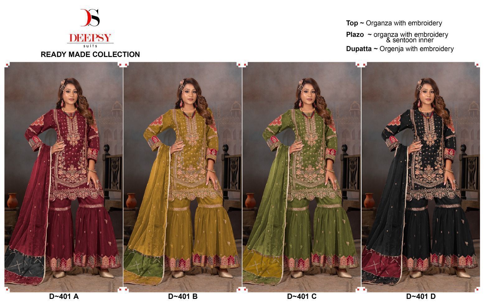 401 Deepsy Organza Pakistani Readymade Suits Wholesaler India – Kavya ...