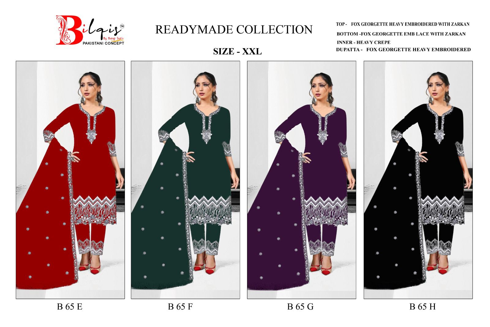 65 Efgh Bilqis Fox Georgette Pakistani Readymade Suits Exporter Gujara ...