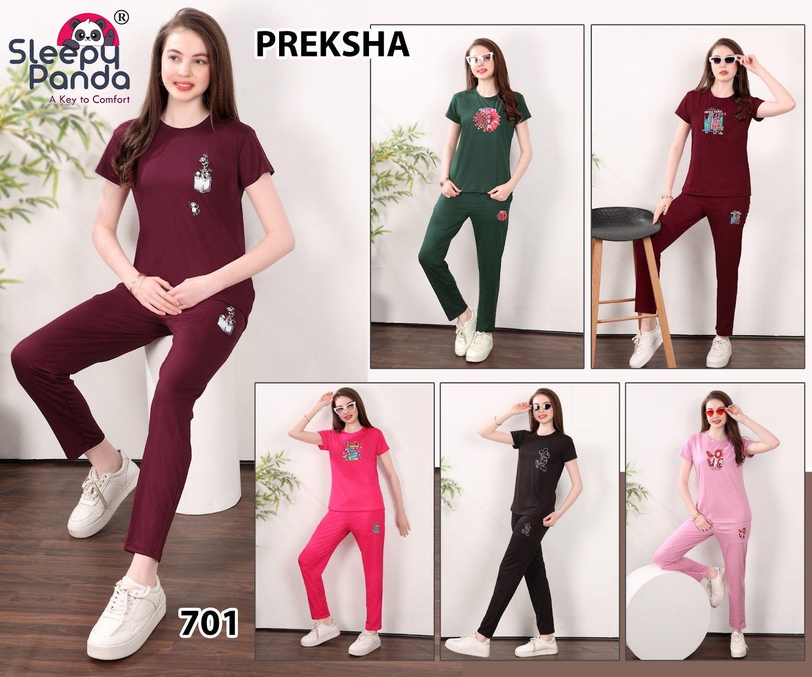 701 Preksha Sleepy Panda Tencil Lycra Pyjama Night Suits Exporter India ...