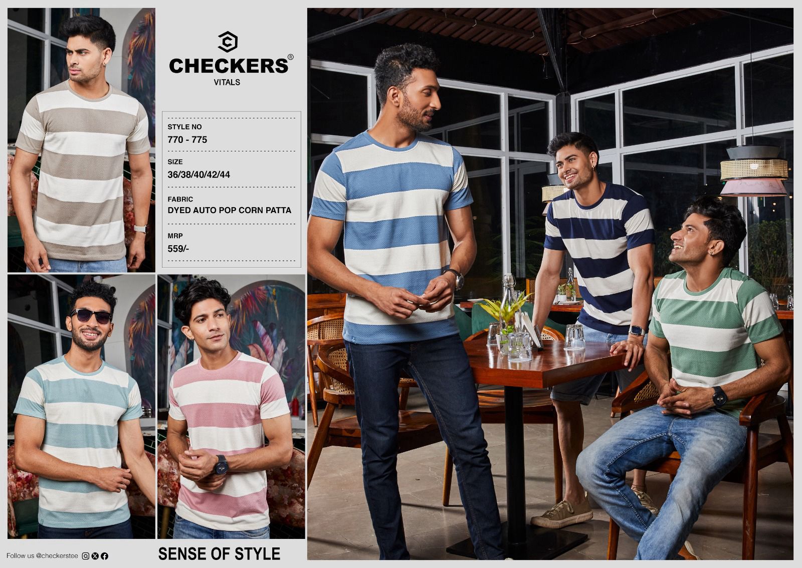 770-775 Checkers Auto Stripes Mens Tshirts Wholesaler – Kavya Style Plus