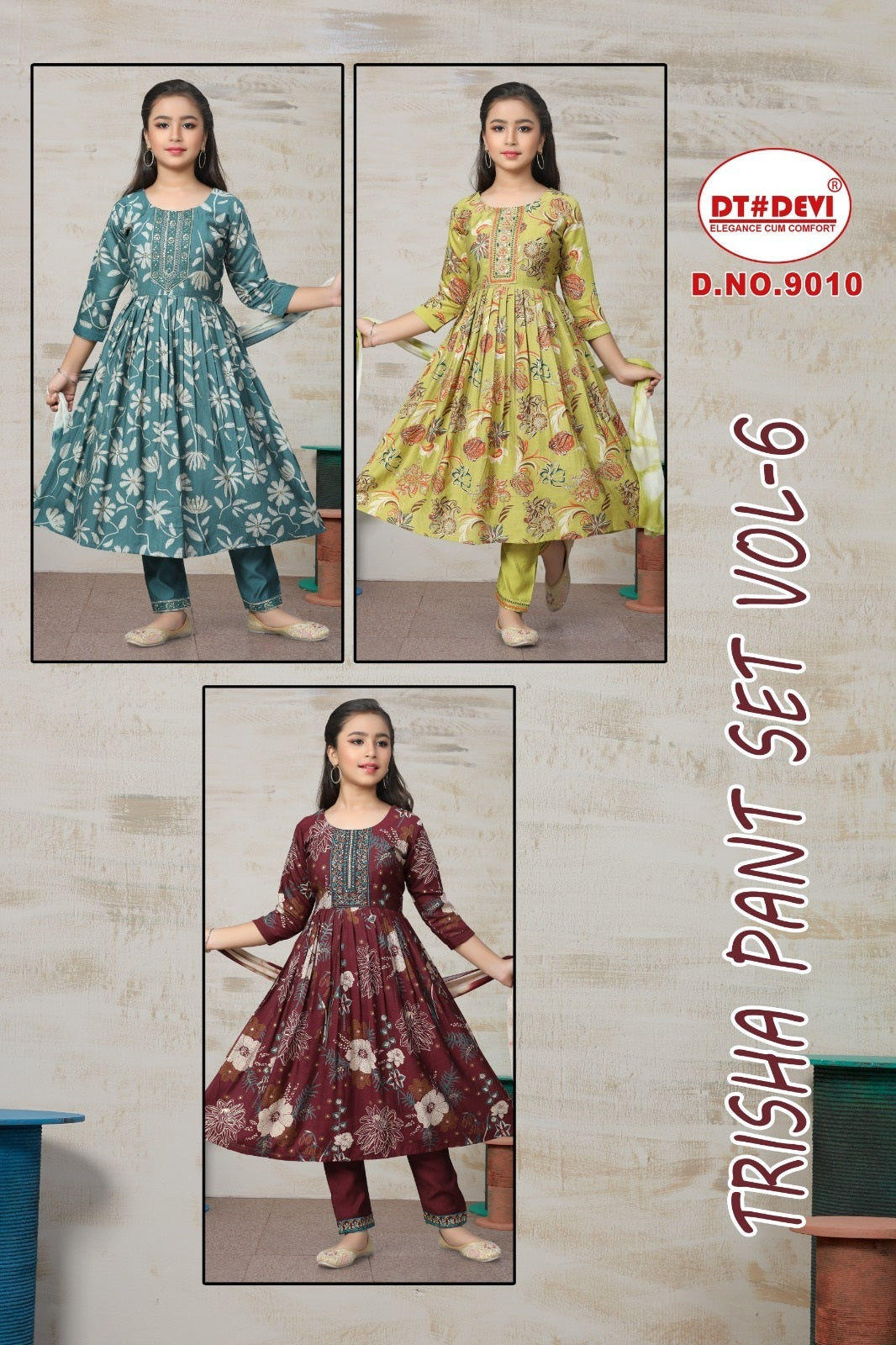 9010 Trisha Vol 6 Dt Devi Vetican Girls Readymade Pant Suits Exporter ...