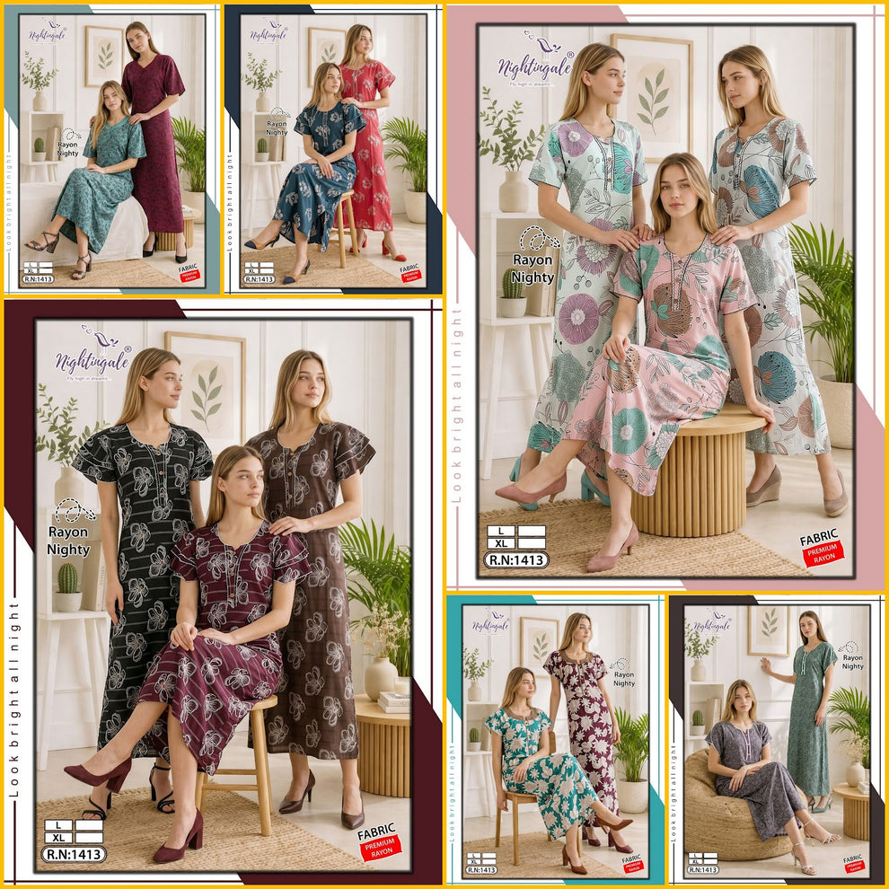 Rn 1413 Nightingale Rayon Night Gowns Wholesale Price – Kavya Style Plus