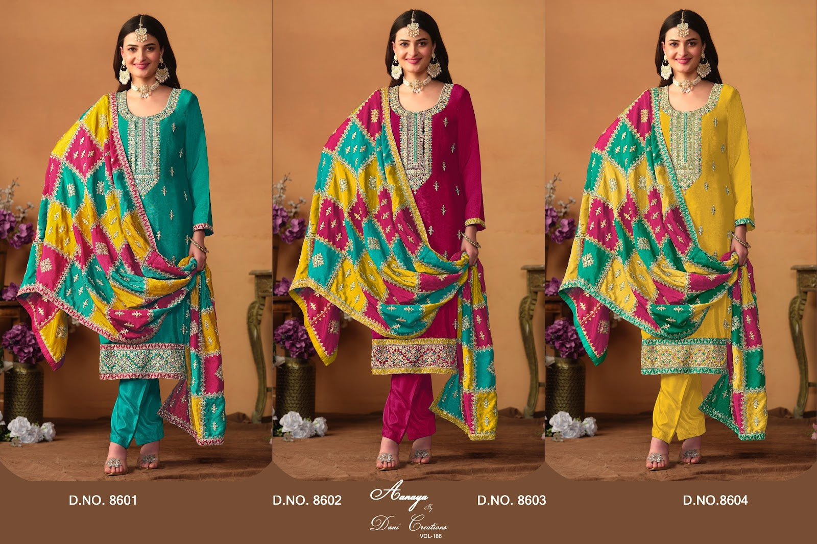 Aanaya Vol 186 Dani Creation Chinon Silk Pant Style Suits – Kavya Style ...