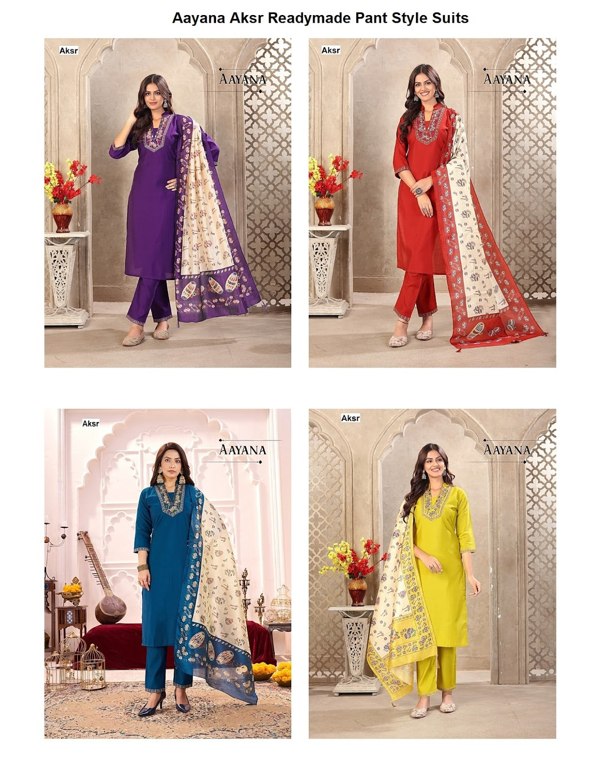 Aayana Aksr Roman Silk Readymade Pant Style Suits Wholesale Rate ...