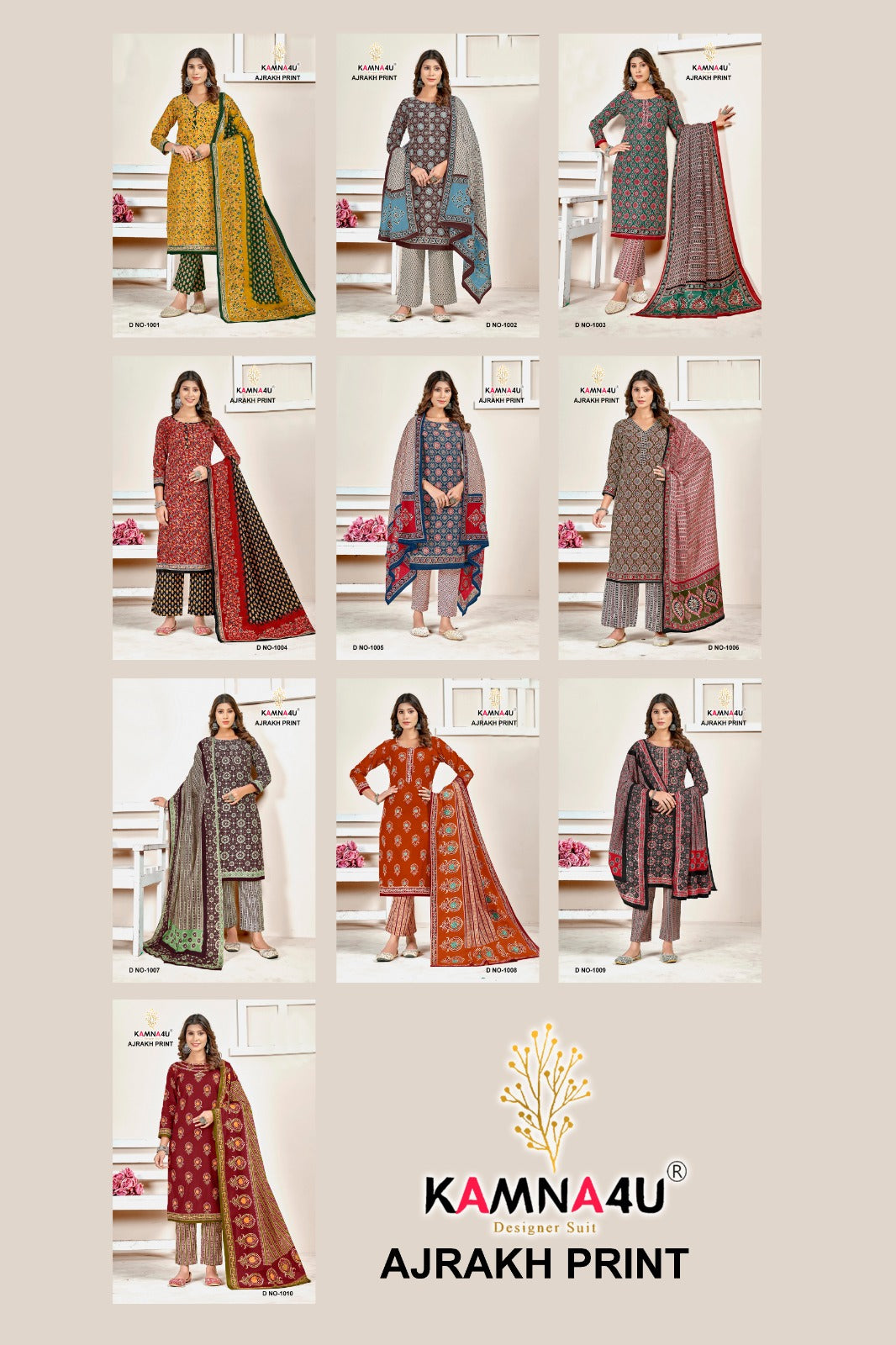 Ajrakh Print With Lining Kamna4U Readymade Cotton Pant Suits Wholesale ...