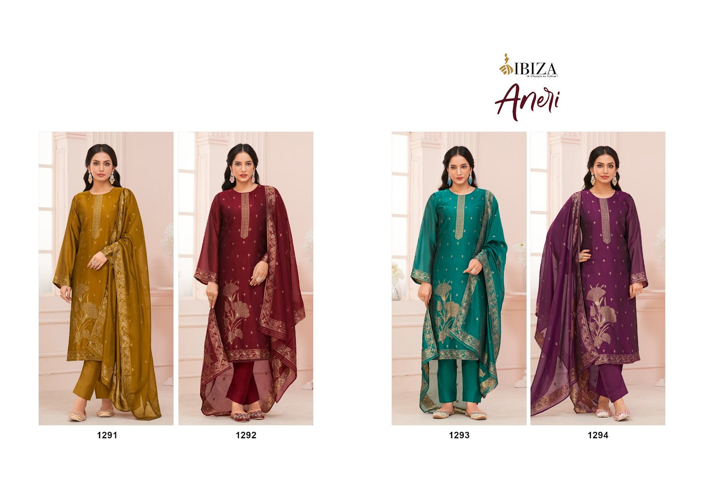 Aneri Ibiza Silk Jacquard Pant Style Suits Wholesaler – Kavya Style Plus
