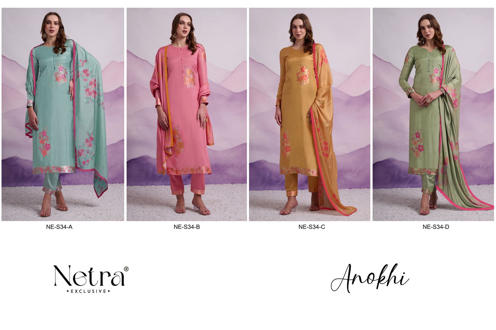 Anokhi Netra Bemberg Muslin Pant Style Suits Manufacturer India – Kavya ...