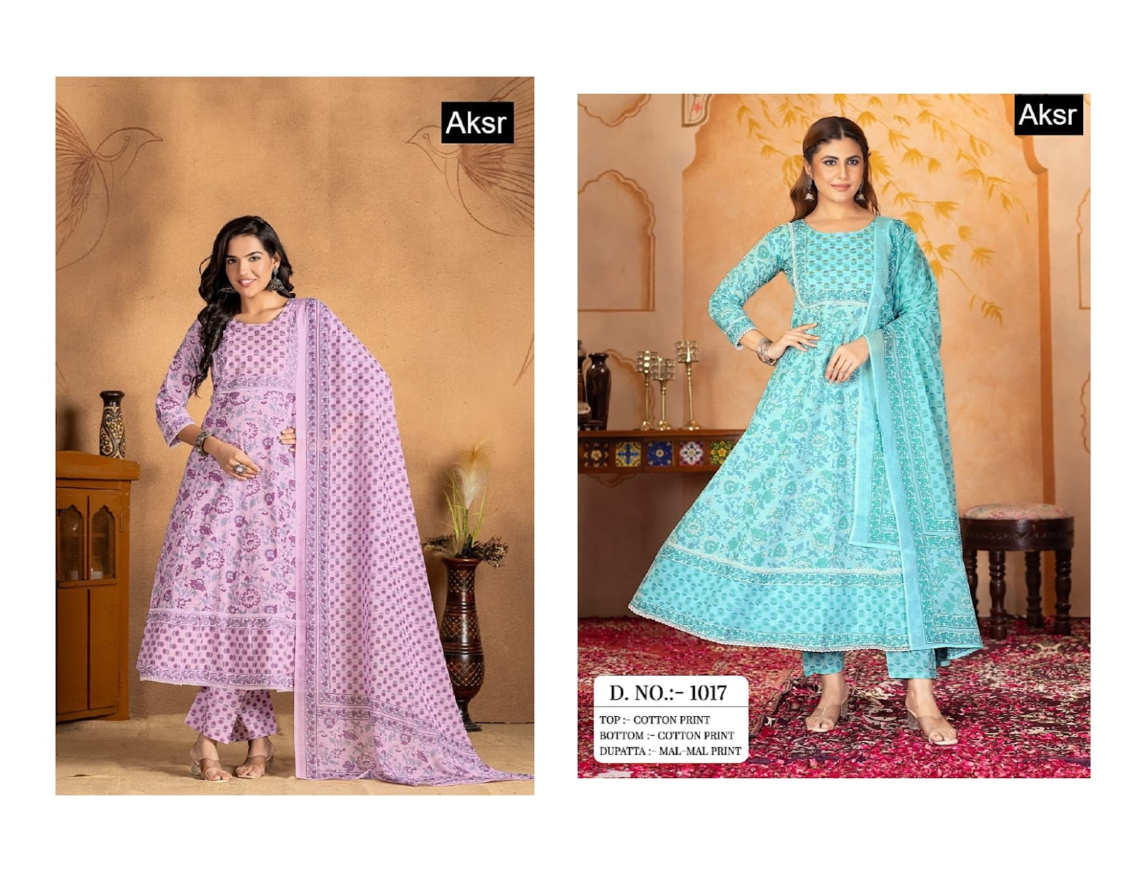 Design 1017 Aksr Pure Cotton Readymade Anarkali Suits Wholesaler Gujar ...