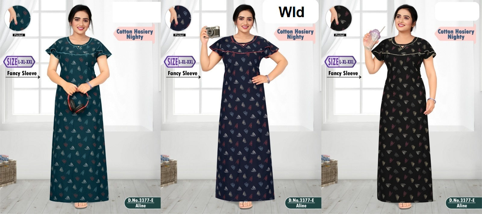 Design 3377 Wld Hosiery Night Gowns Manufacturer India – Kavya Style Plus