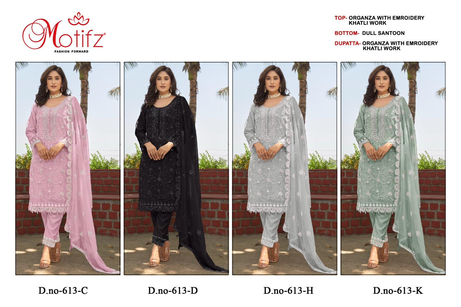 Design 613 Motifz Organza Pakistani Salwar Suits Manufacturer India ...