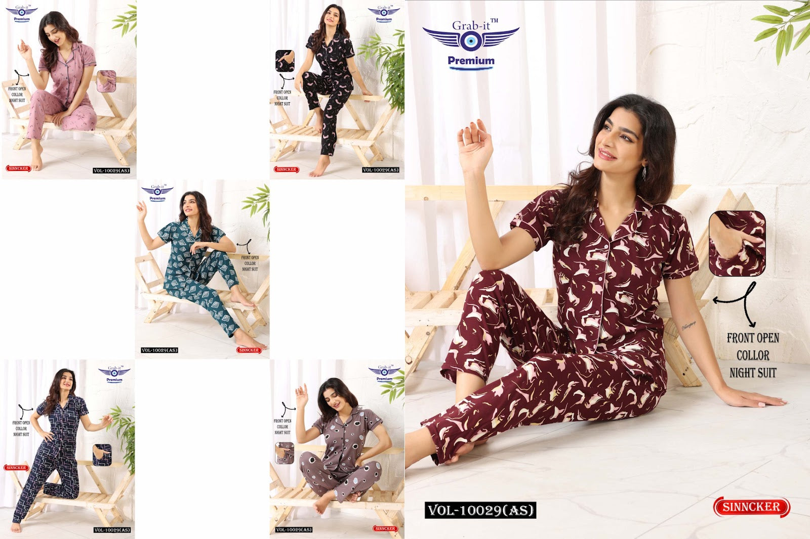 Front Open Vol 10029 As Grab It Sinker Collar Night Suits Wholesale Pr ...