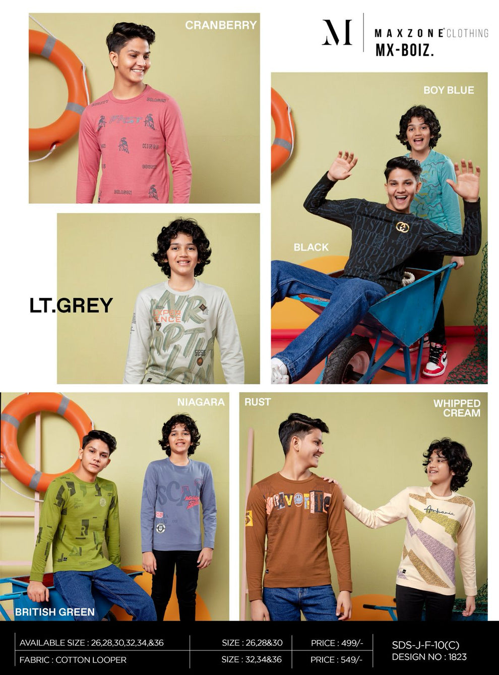 Full Sleeves Sds J F 10-C Maxzone Clothing Cotton Looper Boys Tshirt W ...