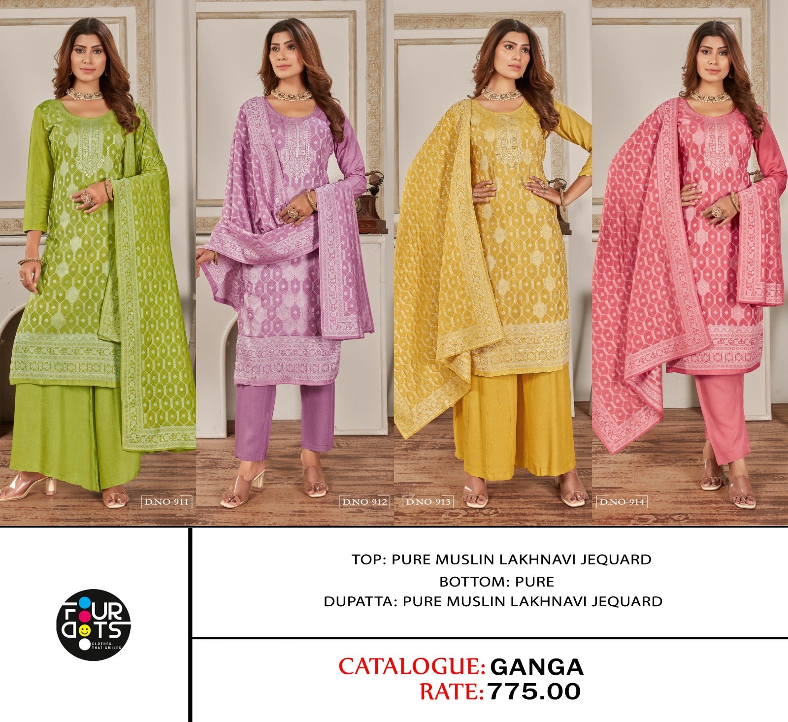 Ganga Four Dots Pure Muslin Pant Style Suits – Kavya Style Plus