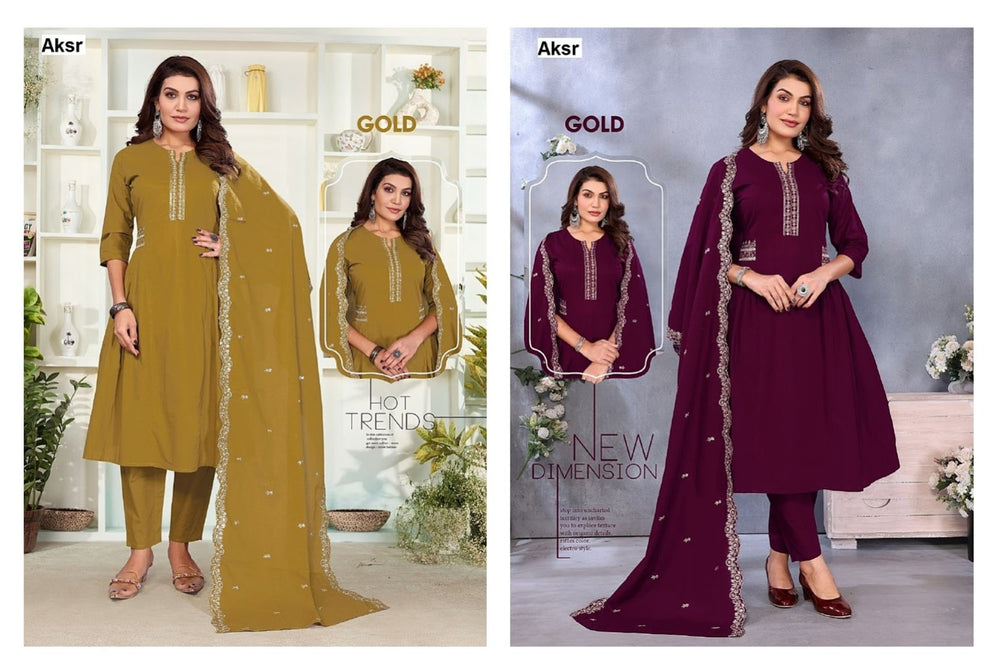 Gold Aksr Cotton Readymade Anarkali Suits Supplier – Kavya Style Plus
