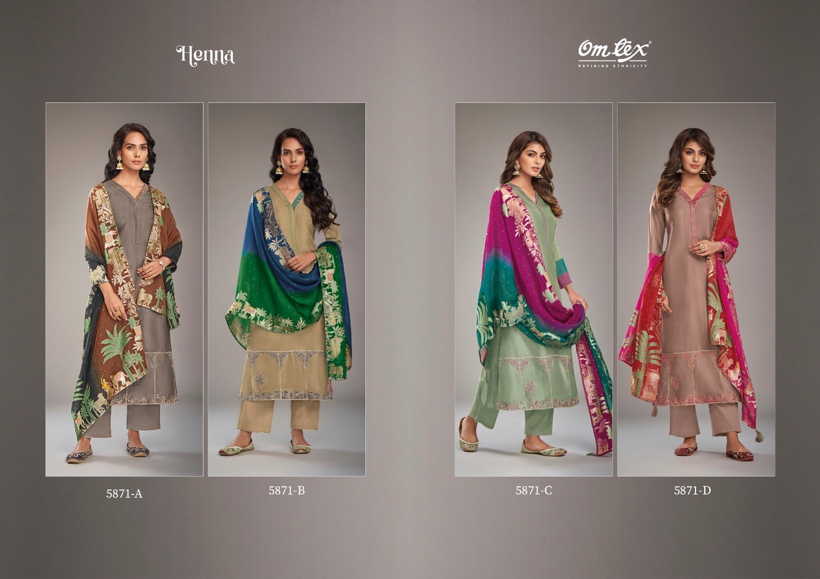Henna 5871 Omtex Russian Silk Pant Style Suits Supplier Gujarat – Kavya ...