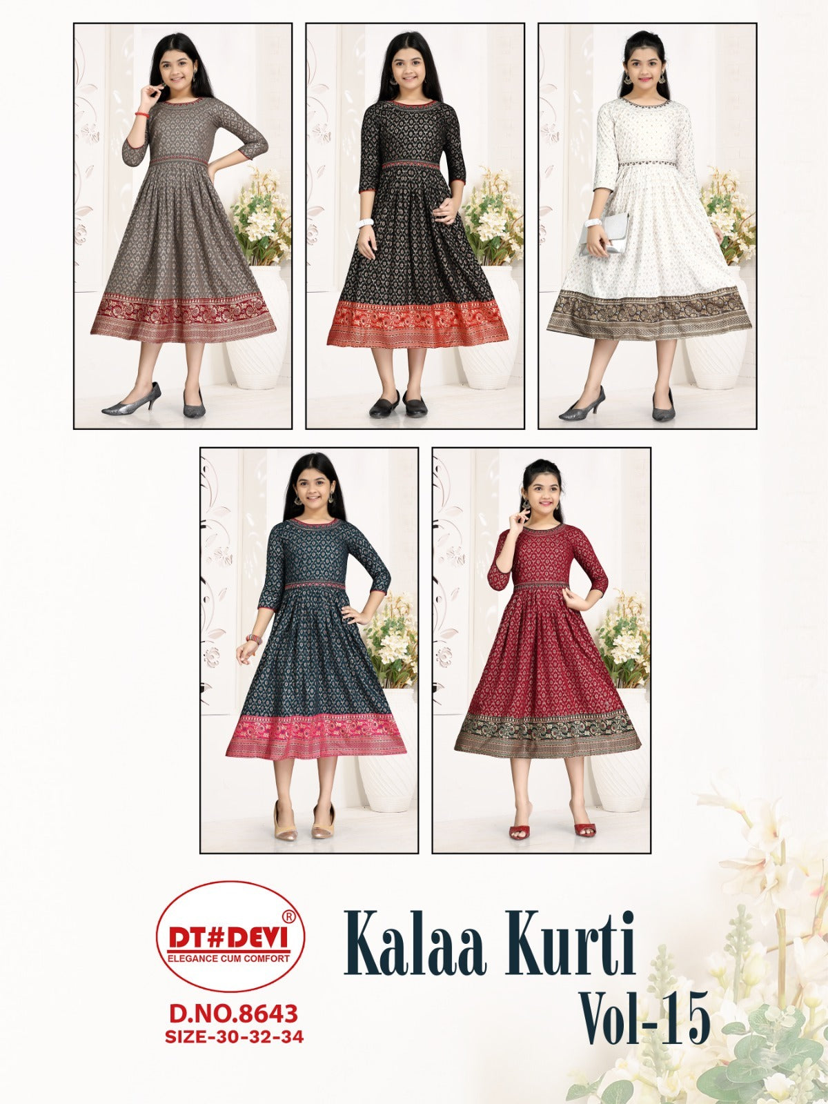 Kalaa Vol 15-8643 Dt Devi Rayon Girls Anarkali Kurti Supplier India ...