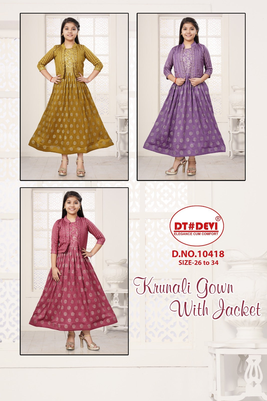 Krunali With Jacket Dt Devi Silk Girls Gown Wholesale Price – Kavya ...