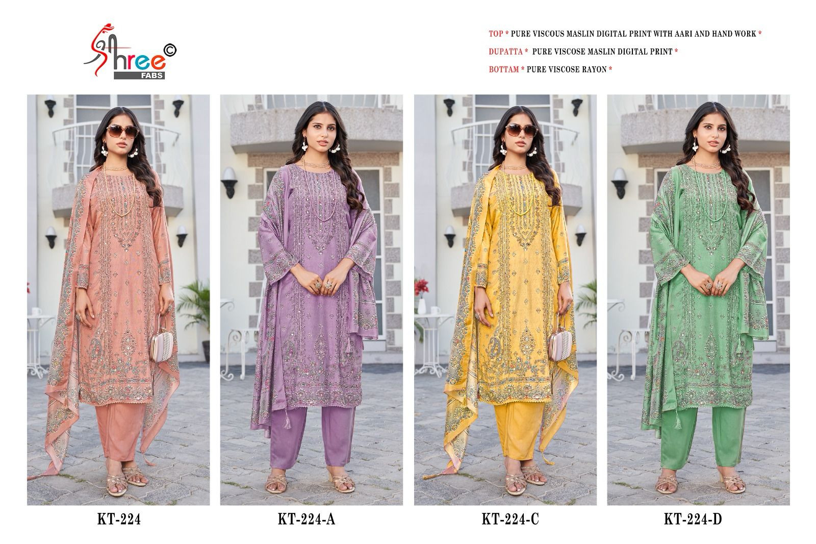 Kt 224 Shree Fabs Viscose Muslin Karachi Salwar Suits Manufacturer Ahm ...