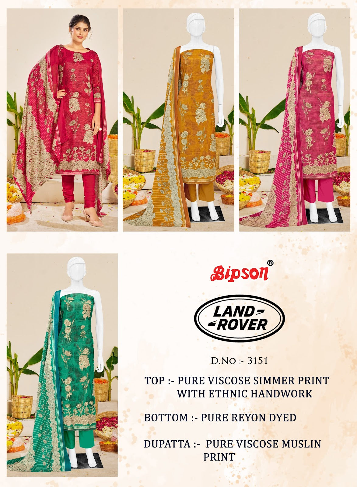 Land Rover 3151 Bipson Prints Pure Viscose Pant Style Suits Wholesaler ...