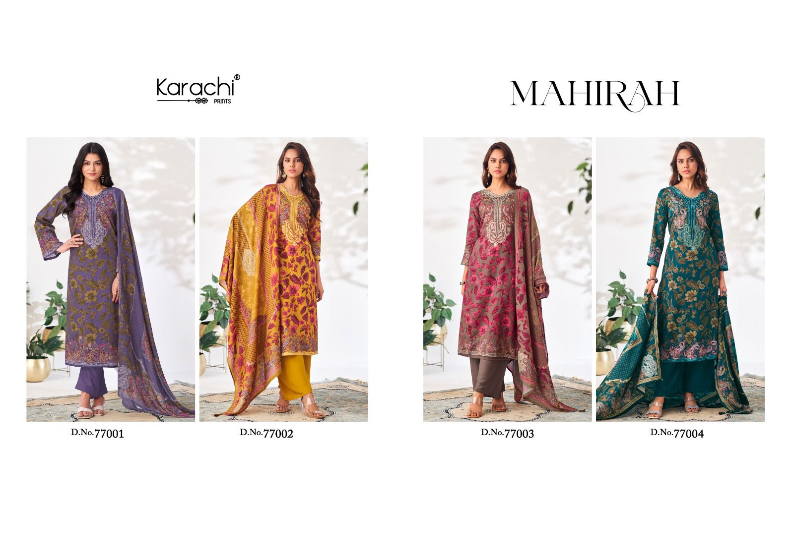 Mahirah Karachi Prints Jam Satin Pant Style Suits Supplier – Kavya ...