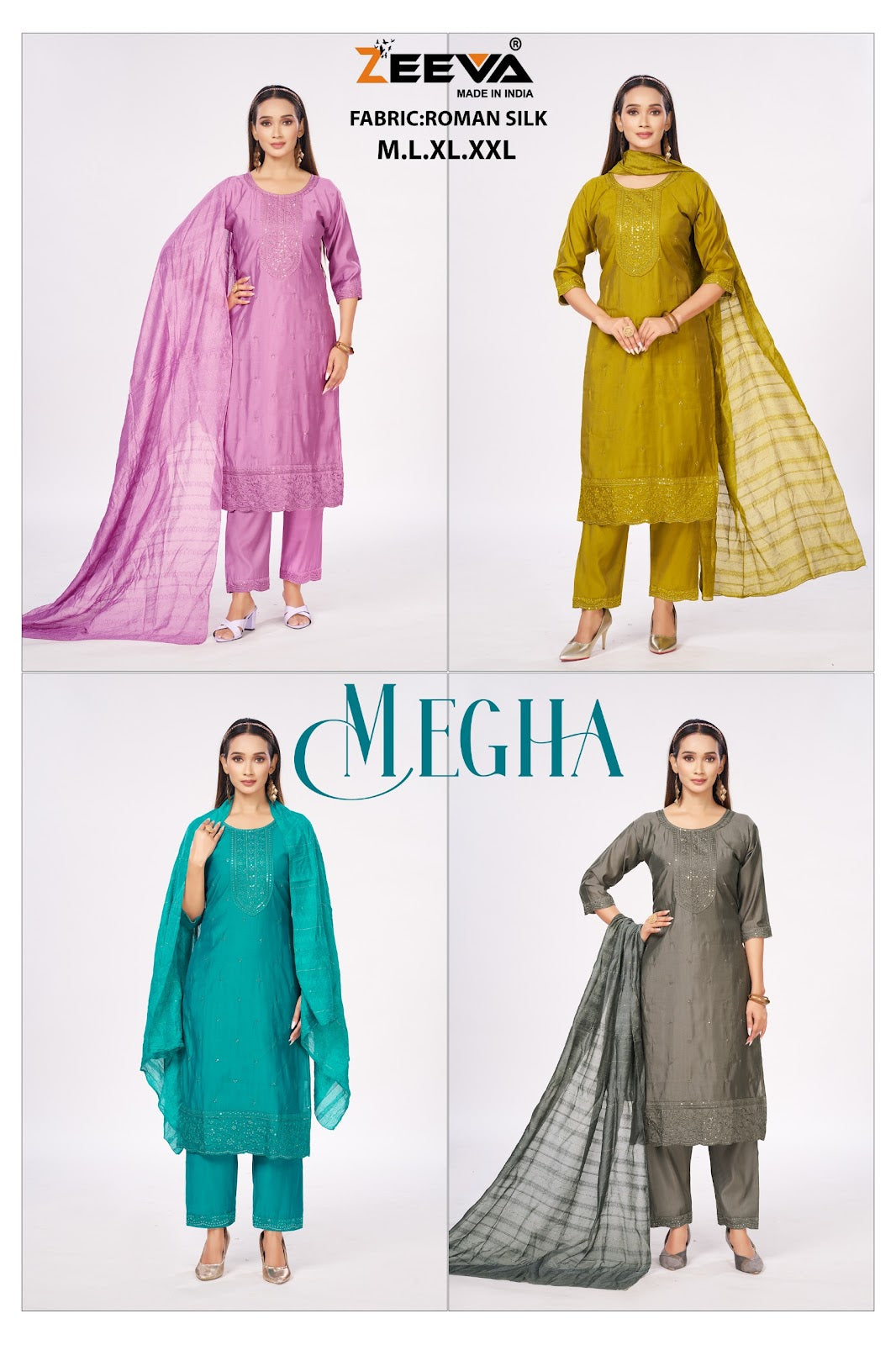 Megha Zeeva Roman Silk Readymade Pant Style Suits Manufacturer – Kavya ...