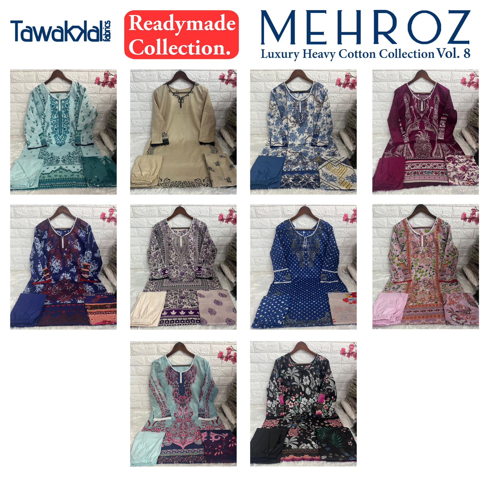 Mehroz Vol 8 Luxury Heavy Cotton Collection Tawakkal Fabrics Karachi R ...