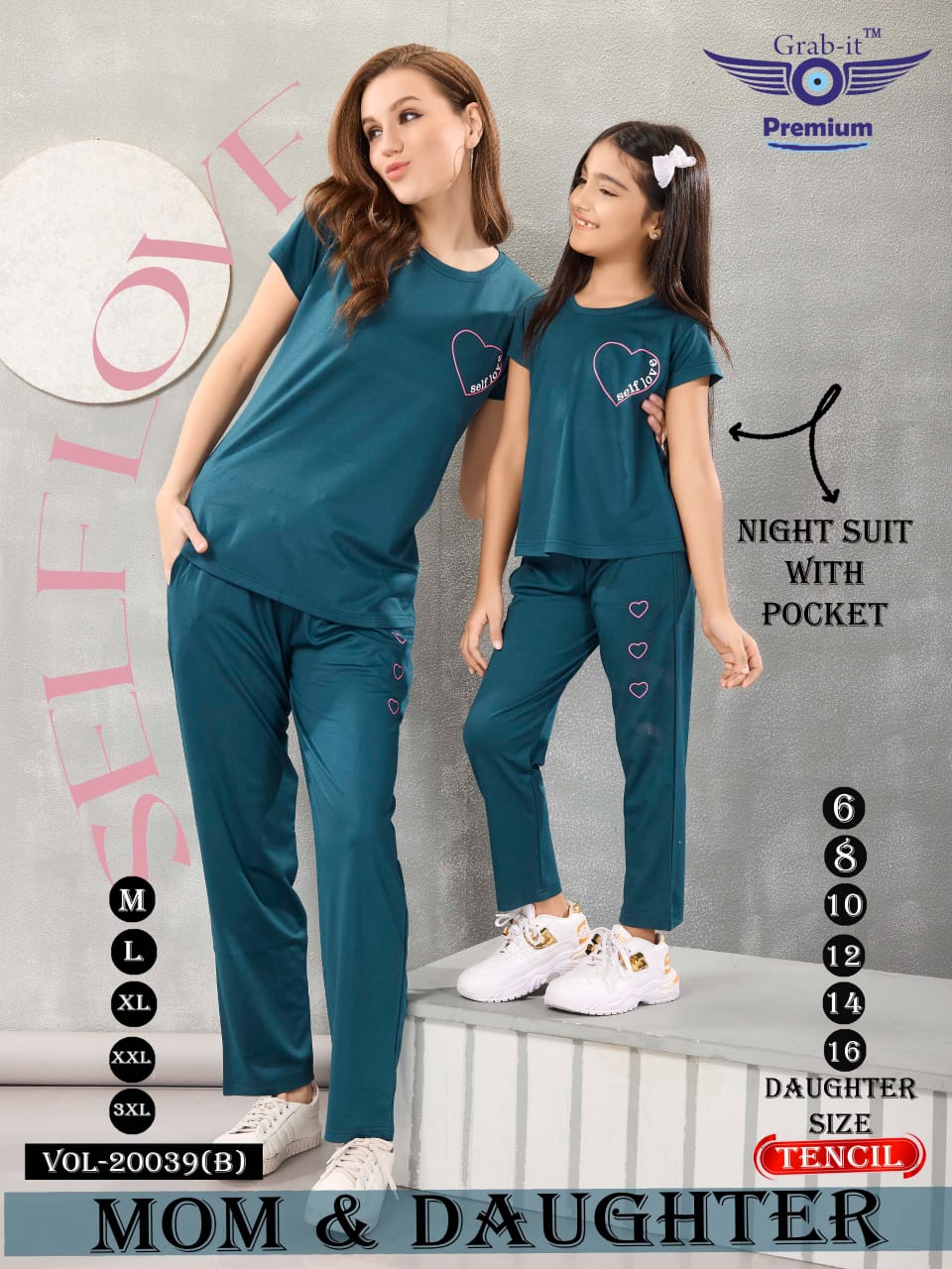 Mom And Daughter 20039 B Grab It Tencil Pyjama Night Suits Supplier ...