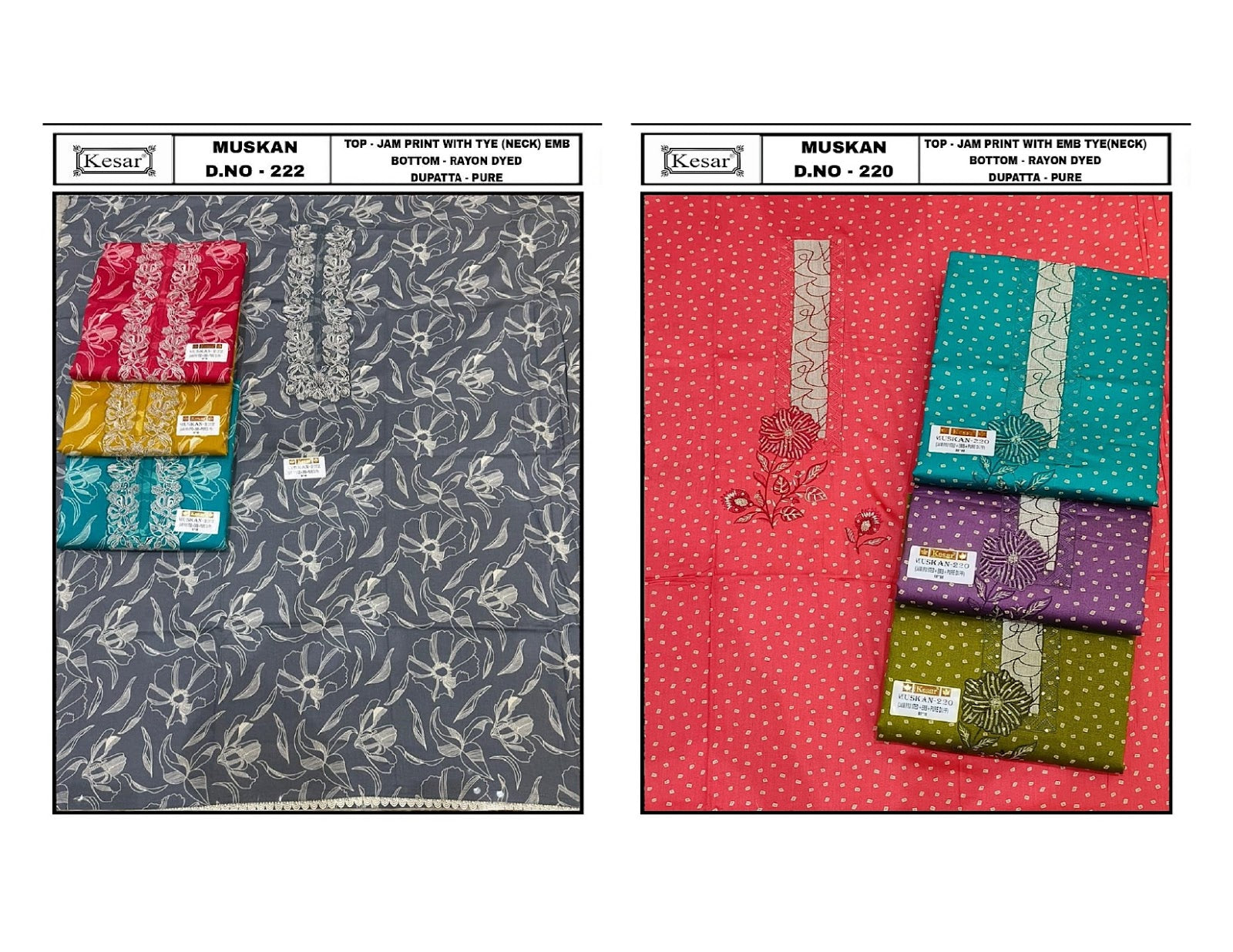 Muskan 220-222 Kesar Salwar Suits Exporter Ahmedabad – Kavya Style Plus