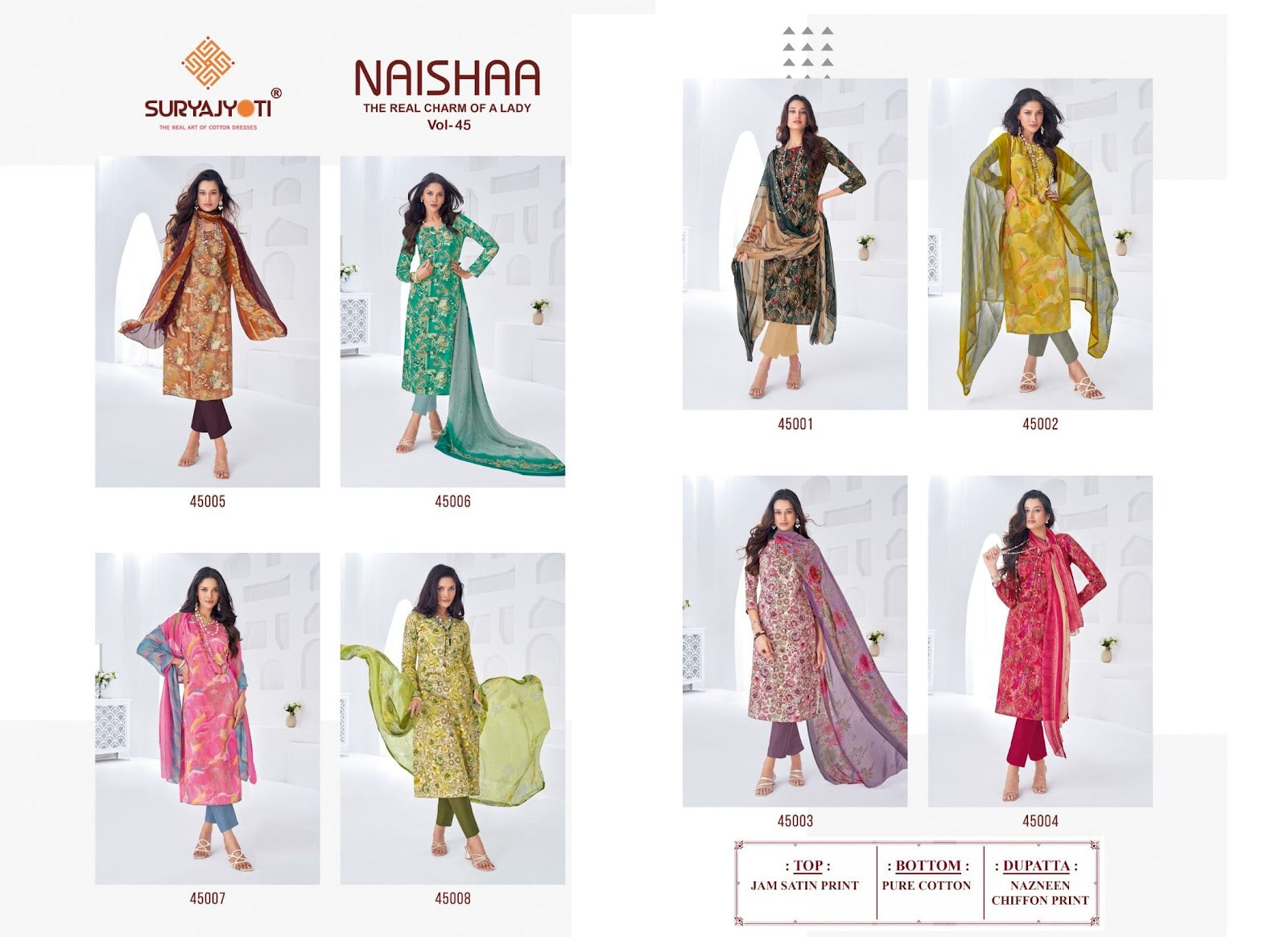 Naishaa Vol 45 Suryajyoti Jaam Satin Pant Style Suits Supplier – Kavya ...