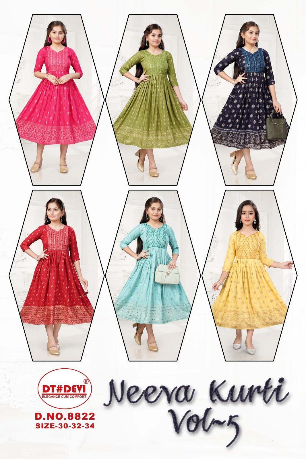 Neeva Vol 5 8822 Dt Devi Rayon Girls Anarkali Kurti Supplier India ...