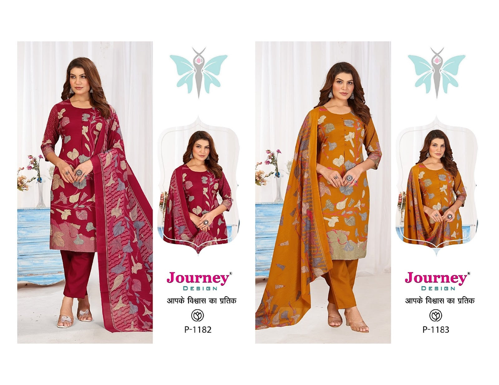 P 1182-1183 Journey Design Silk Readymade Pant Style Suits Supplier Gujarat – Kavya Style Plus