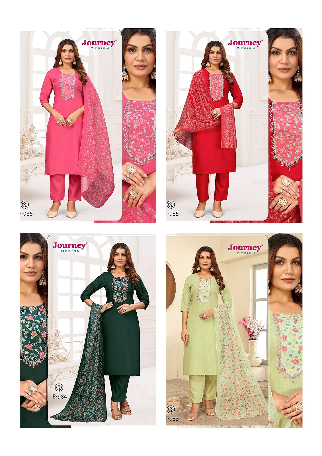 P 983-986 Journey Design Reyon Pant Style Suits Exporter India – Kavya ...