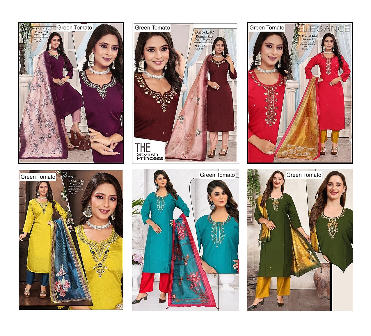 Plus Size 060925 Green Tomato Roman Silk Readymade Pant Style Suits ...