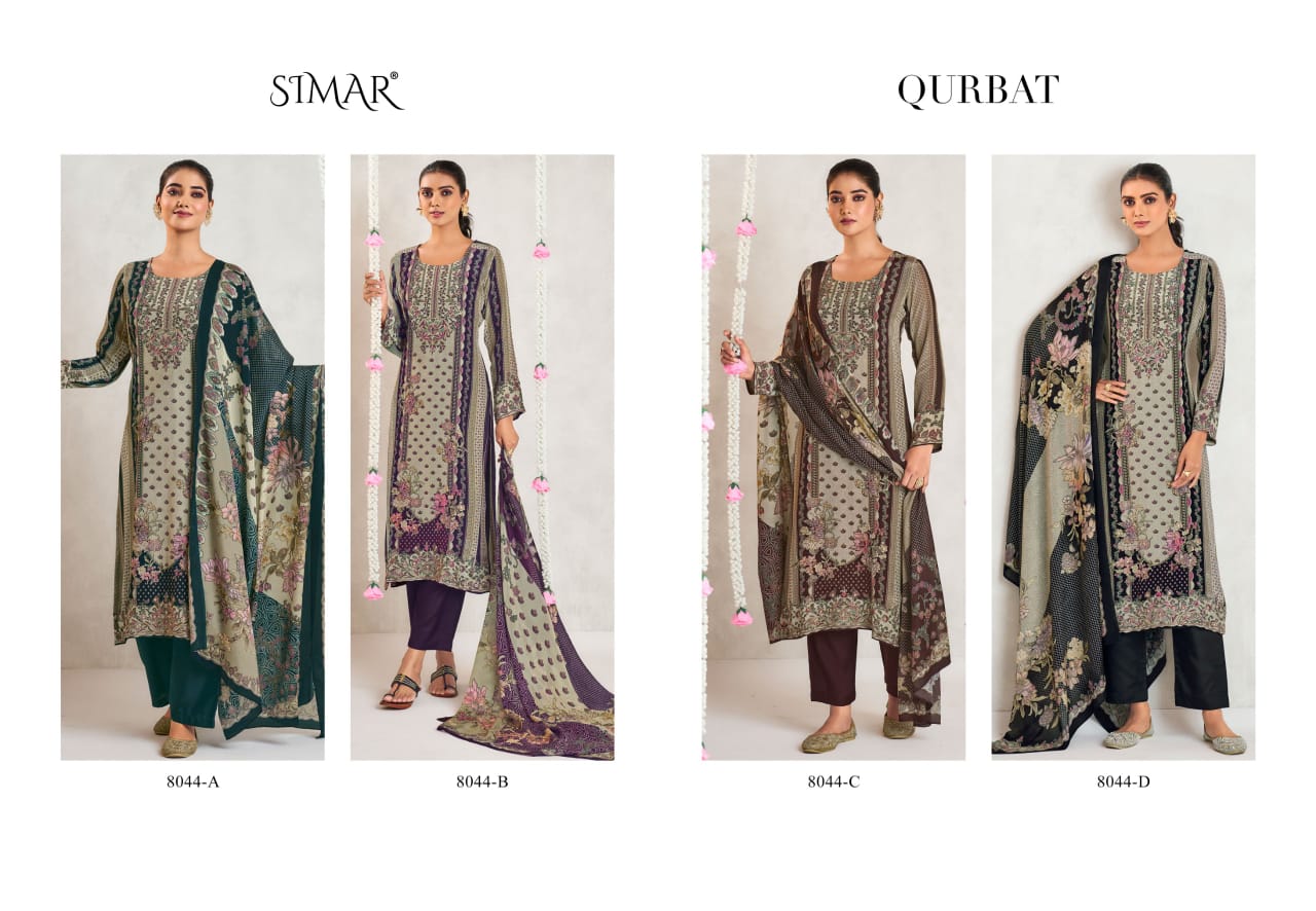 Qurbat 8044 Simar Natural Crape Pant Style Suits Wholesale – Kavya ...